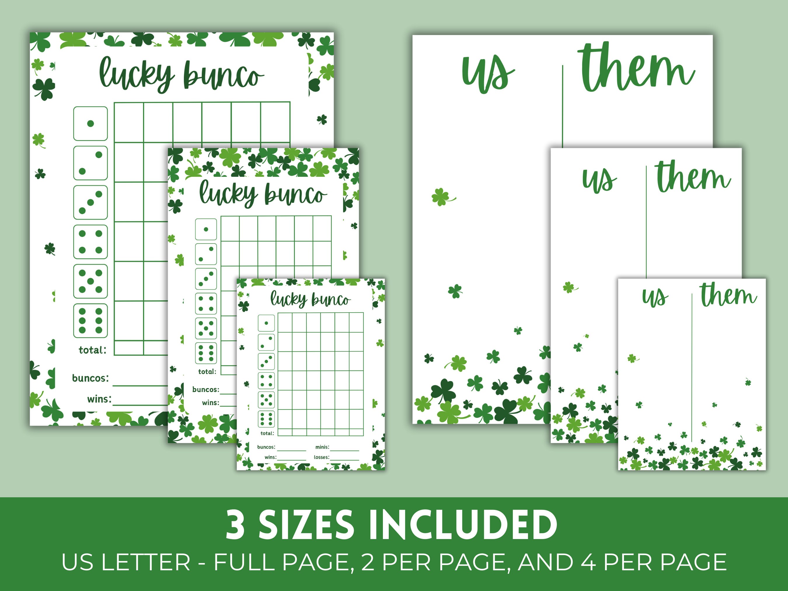 Printable Lucky Bunco Score Sheets | St Patrick's Day March Shamrock ...