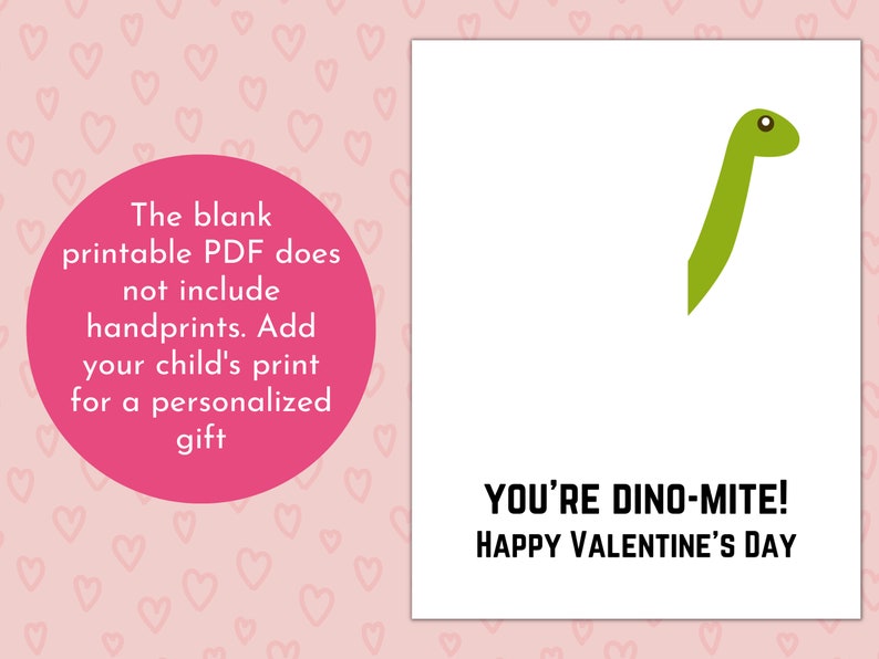 Valentine's Day Printable Handprint Paint "dino-mite" Dinosaur Card ...