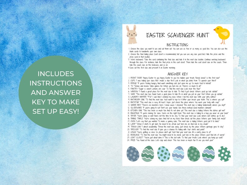 Easter Scavenger Hunt Printable Clues Indoor Easter Egg Hunt for Kids ...