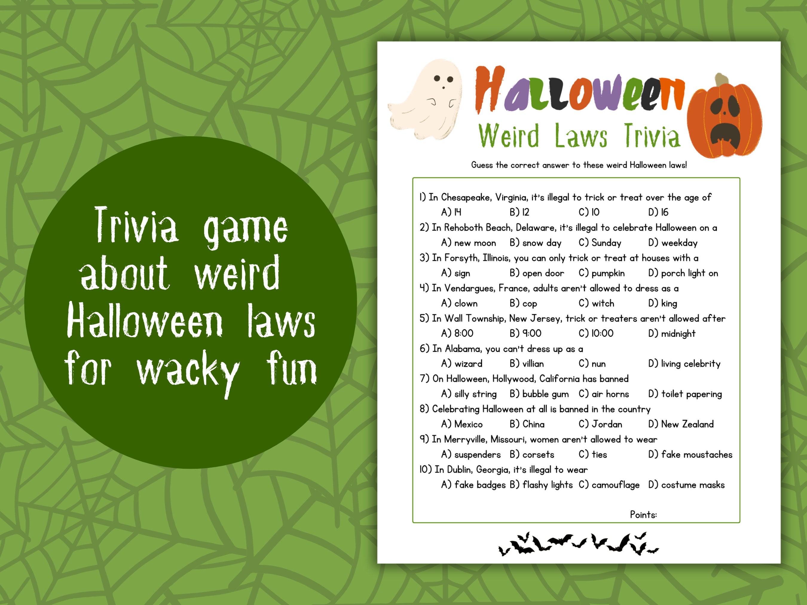 Printable Halloween Weird Laws Trivia Game | Digital Download Halloween ...