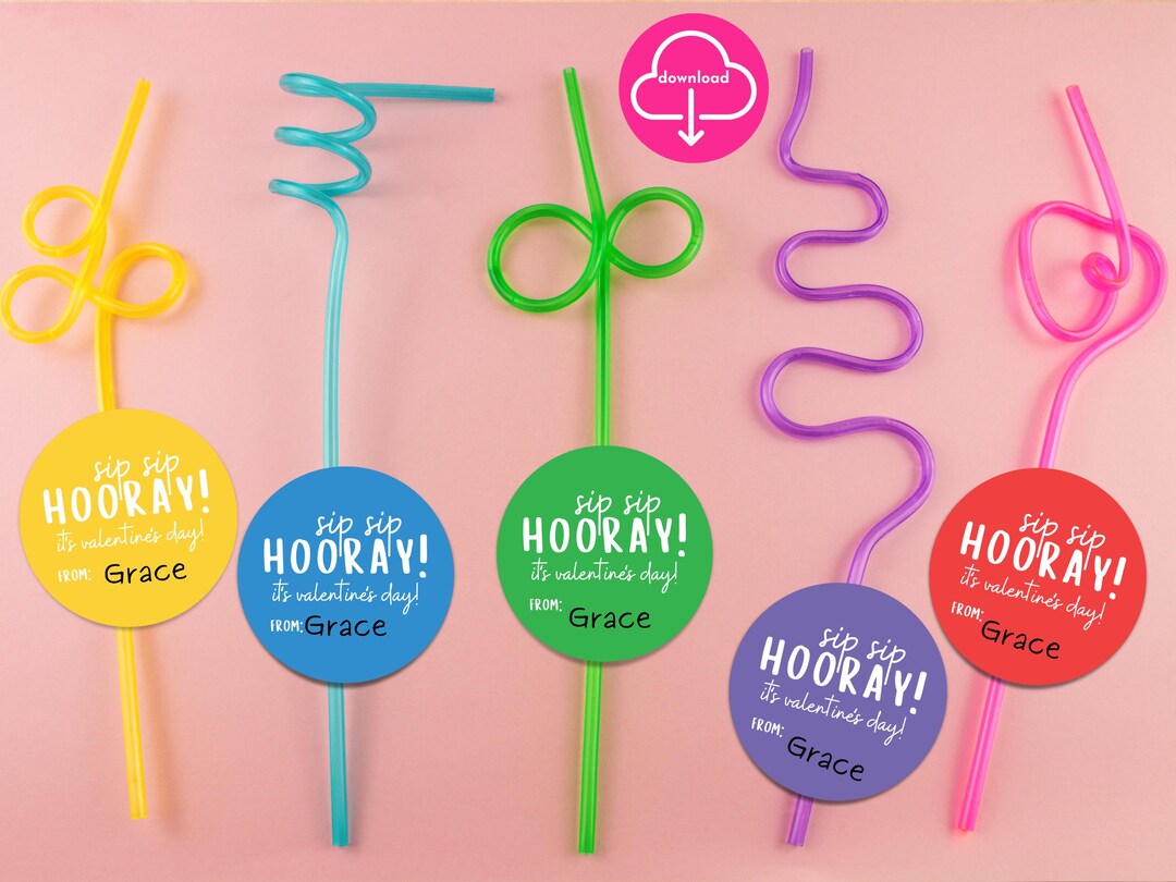 Printable Crazy Straw Valentines Cards "sip Sip Hooray It's Valentine's ...
