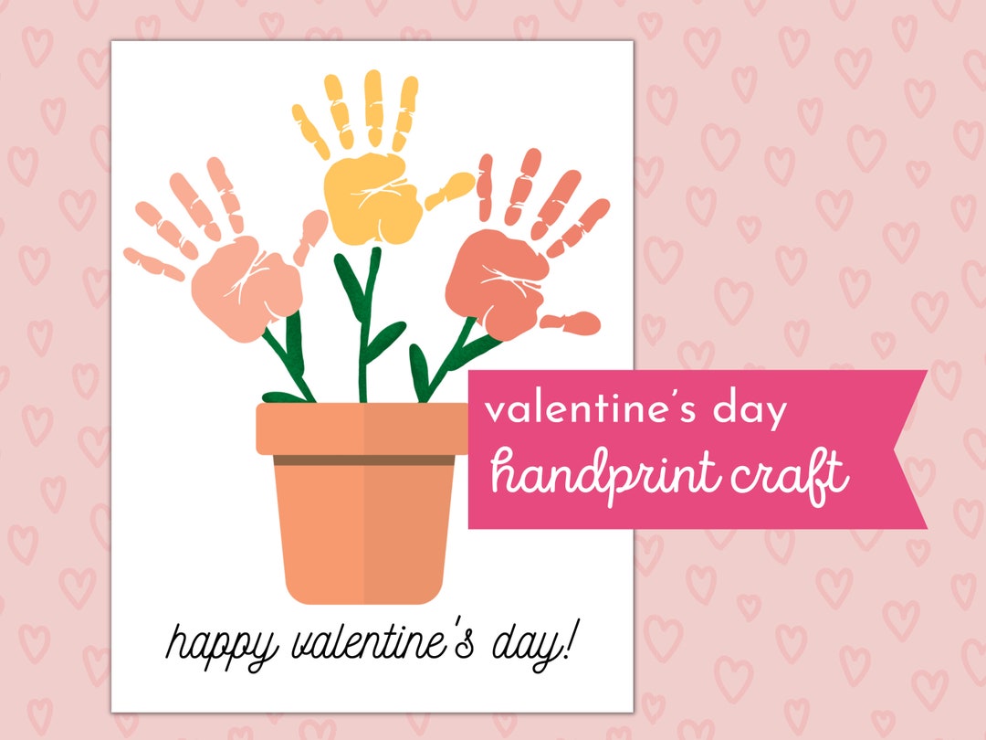Valentine's Day Printable Handprint Flower Pot Craft for Multiple Kids ...