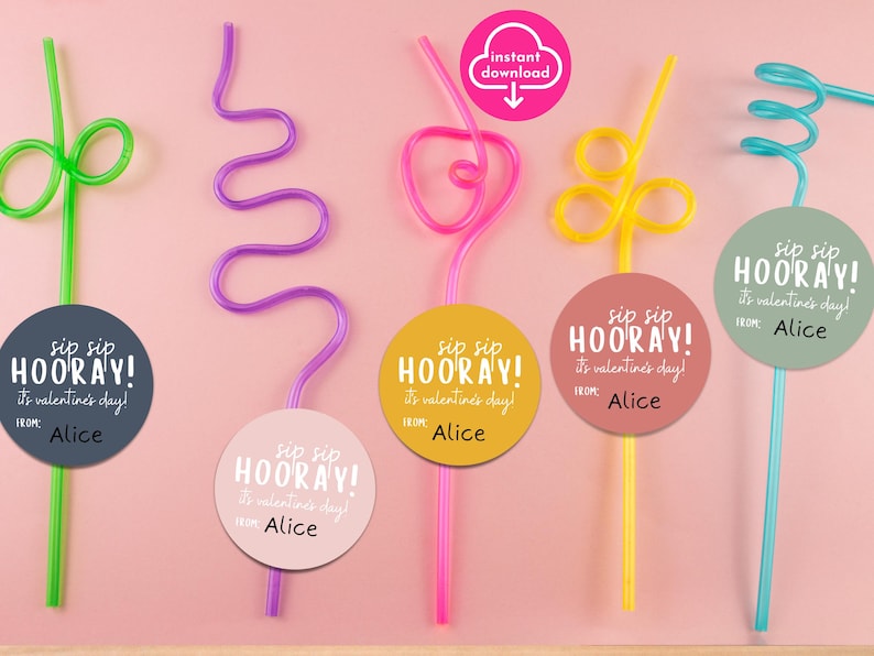 Printable Crazy Straw Valentines Cards sip Sip Hooray It's Valentine's ...