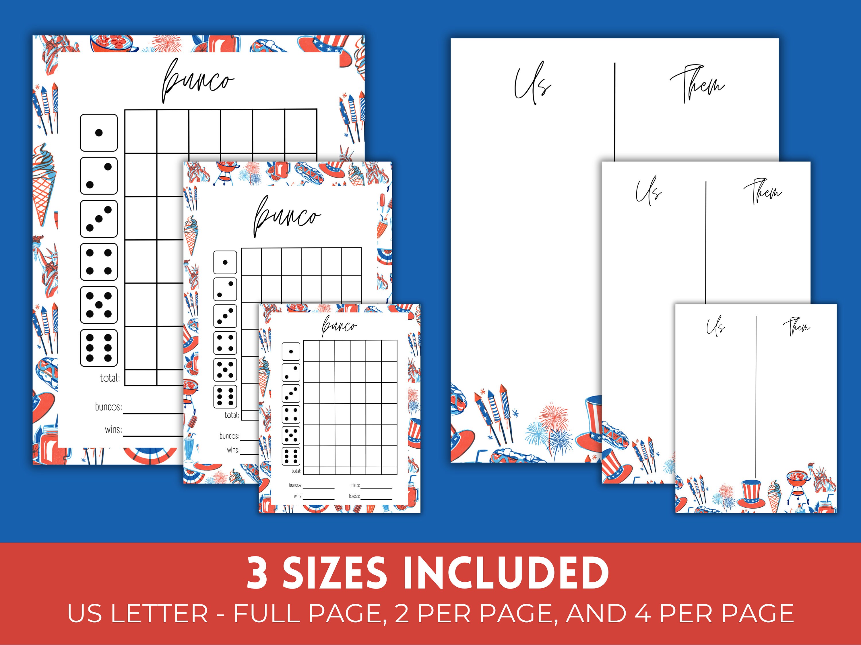 Printable Fourth of July Bunco Score Sheets | Patriotic America Bunco ...
