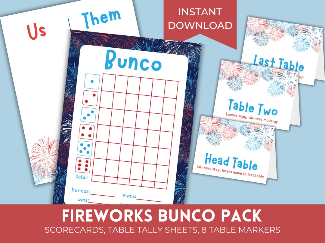 Printable Fireworks Fourth of July Bunco Score Sheets | America Bunco ...