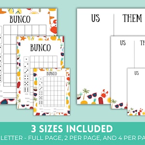 Printable Summer Fun Bunco Score Sheets | Beach Bunco Cards | July ...