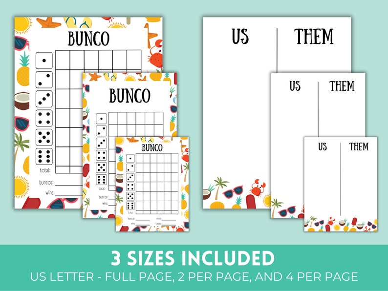 Printable Summer Fun Bunco Score Sheets | Beach Bunco Cards | July ...