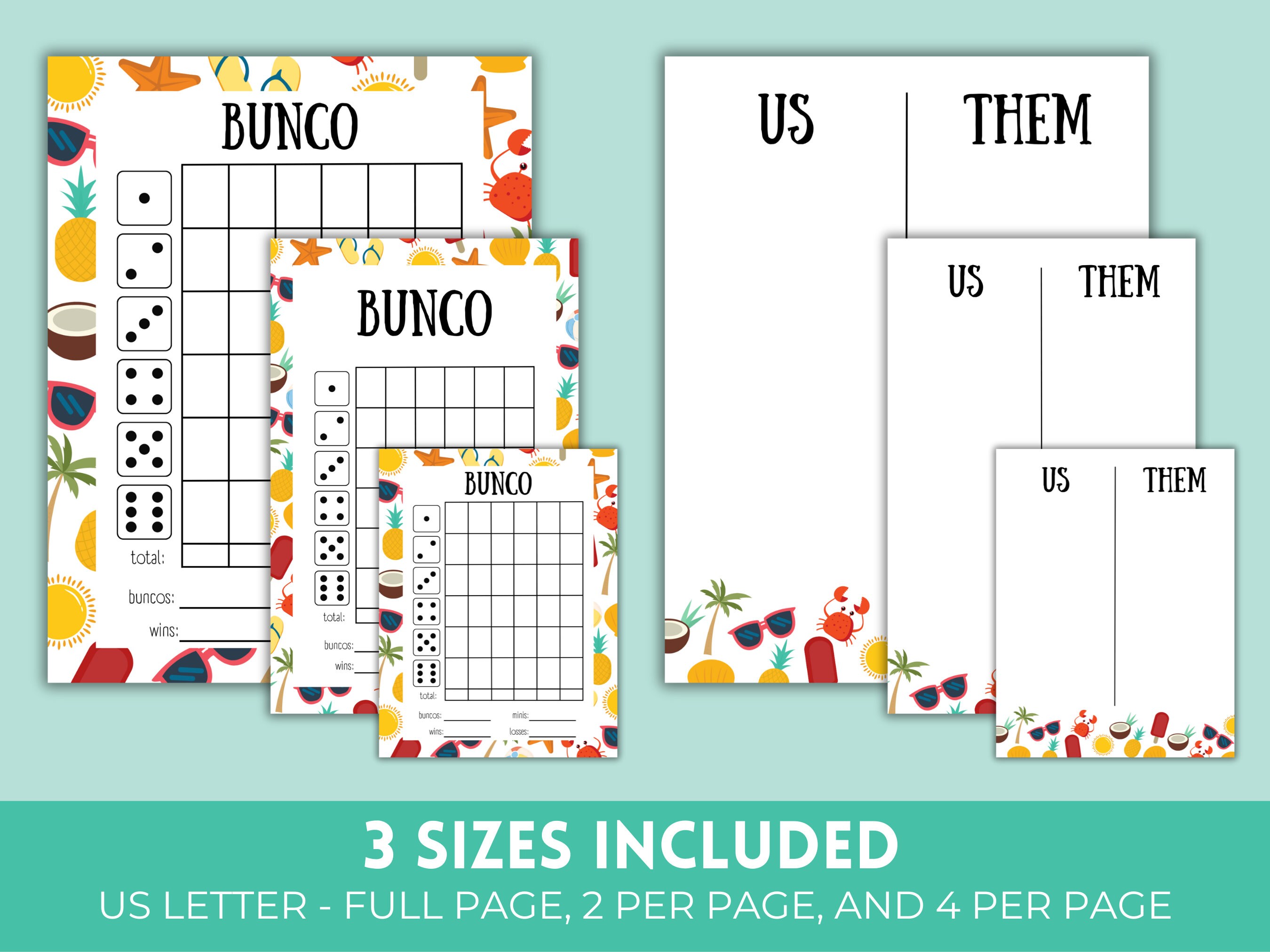 Printable Summer Fun Bunco Score Sheets Beach Bunco Cards July Bunco ...