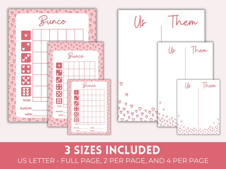 Printable Pink Heart Bunco Score Sheets | Valentine's Day February ...
