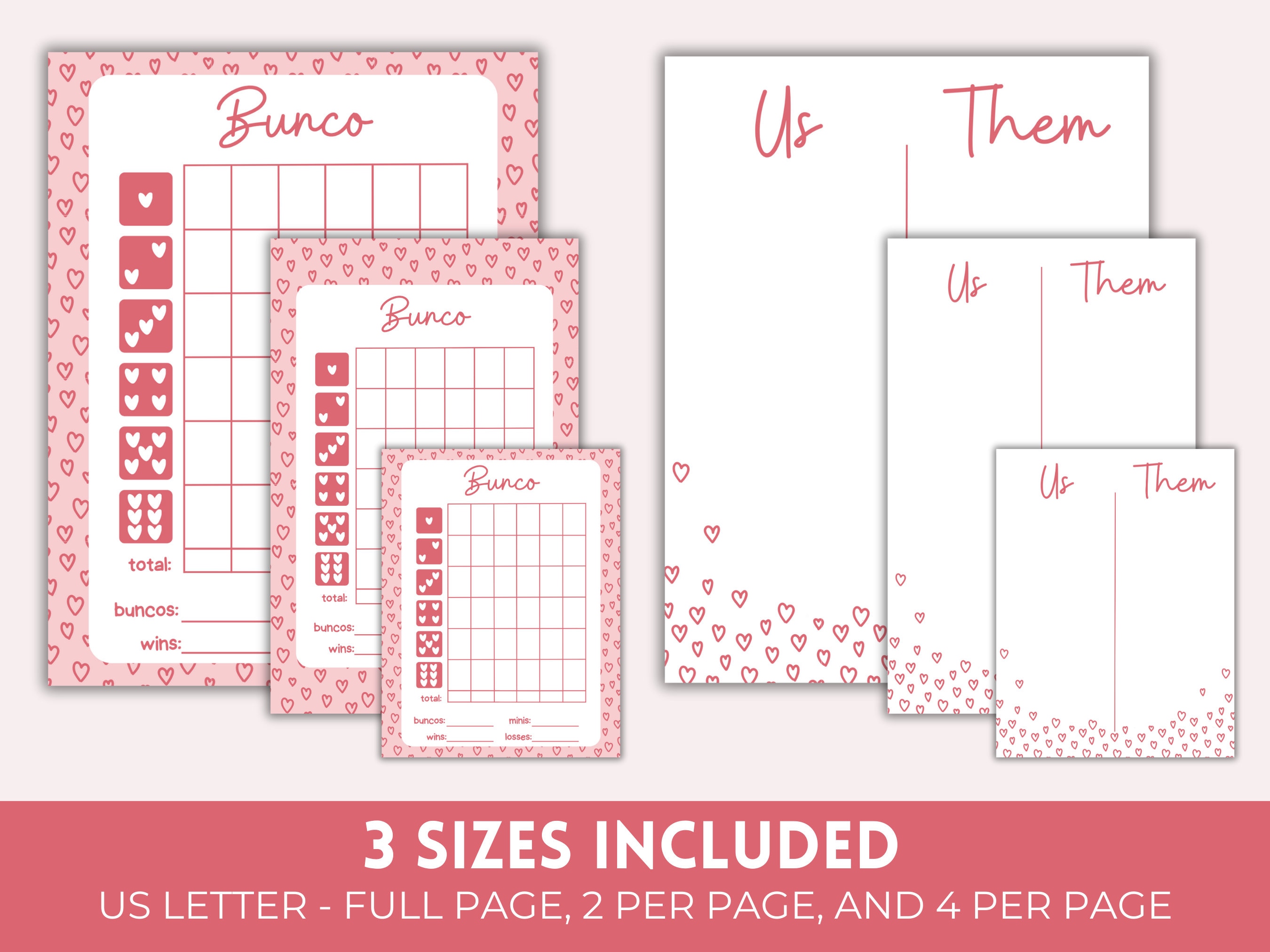 Printable Pink Heart Bunco Score Sheets | Valentine's Day February ...