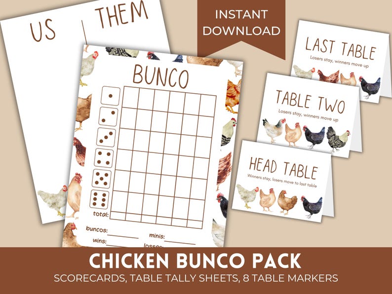 Printable Chicken Bunco Score Sheets | Summer Fall Farm Animals Bunco ...