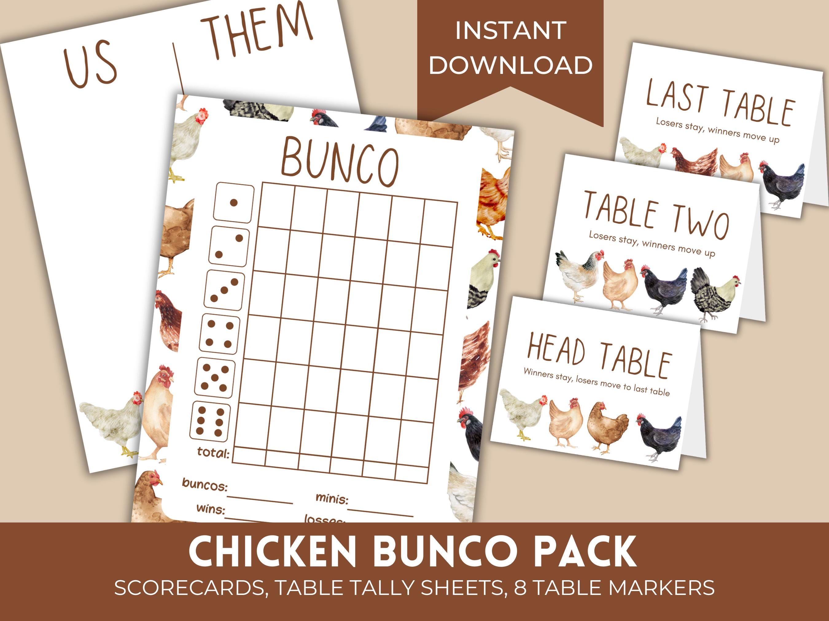 Printable Chicken Bunco Score Sheets | Summer Fall Farm Animals Bunco ...