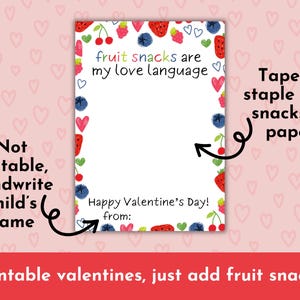 Printable Fruit Snack Valentines Cards "fruit Snacks Are My Love ...