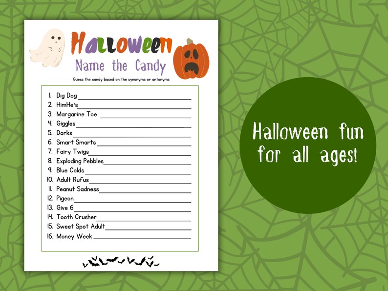 Printable Halloween Guess the Candy Game | Digital Download Halloween ...