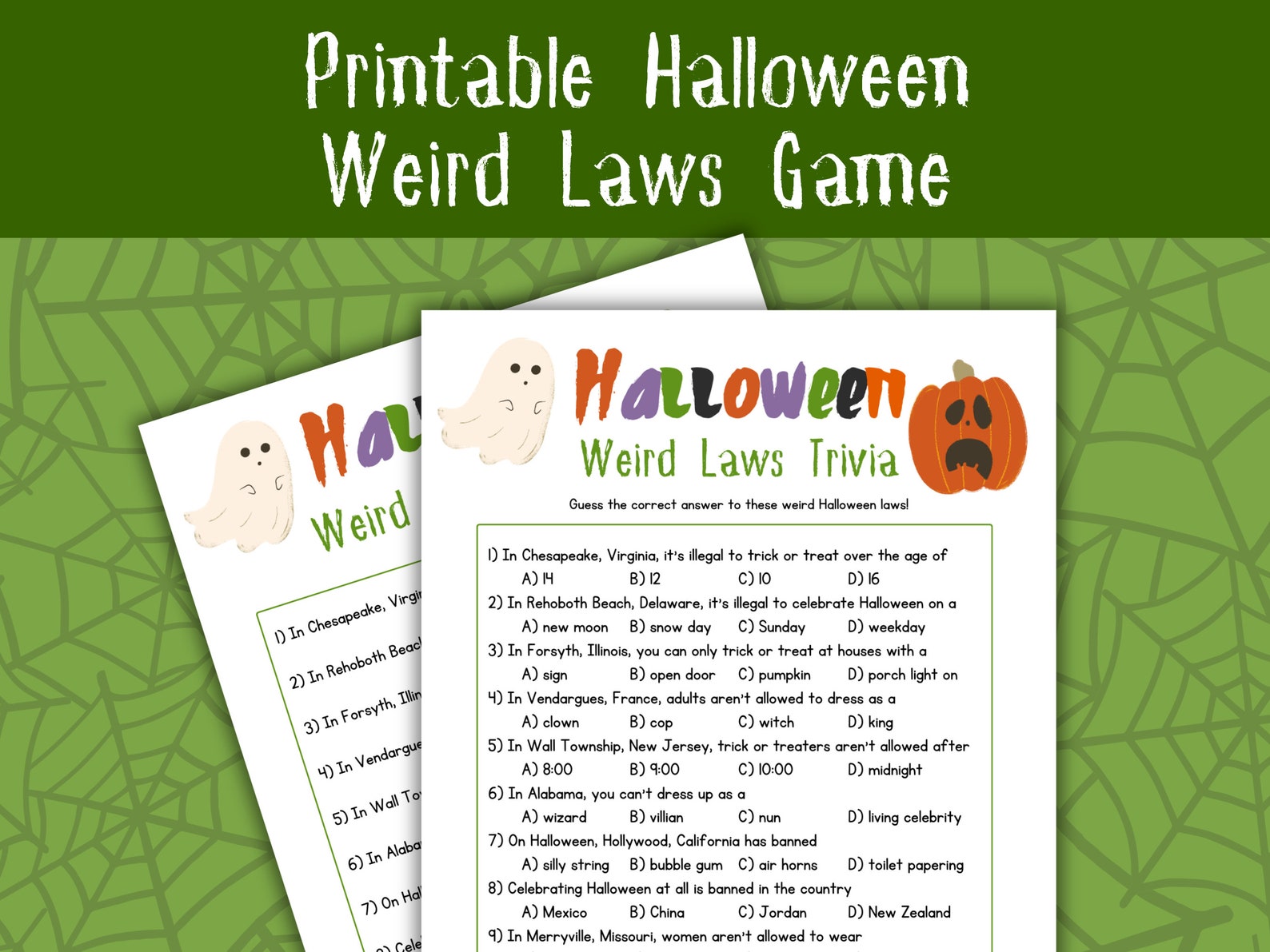 Printable Halloween Weird Laws Trivia Game | Digital Download Halloween ...