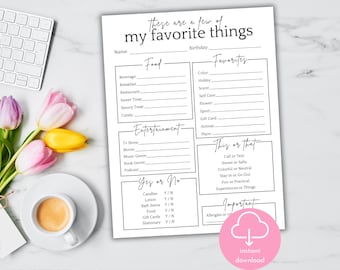 Printable Favorite Things Form - Etsy