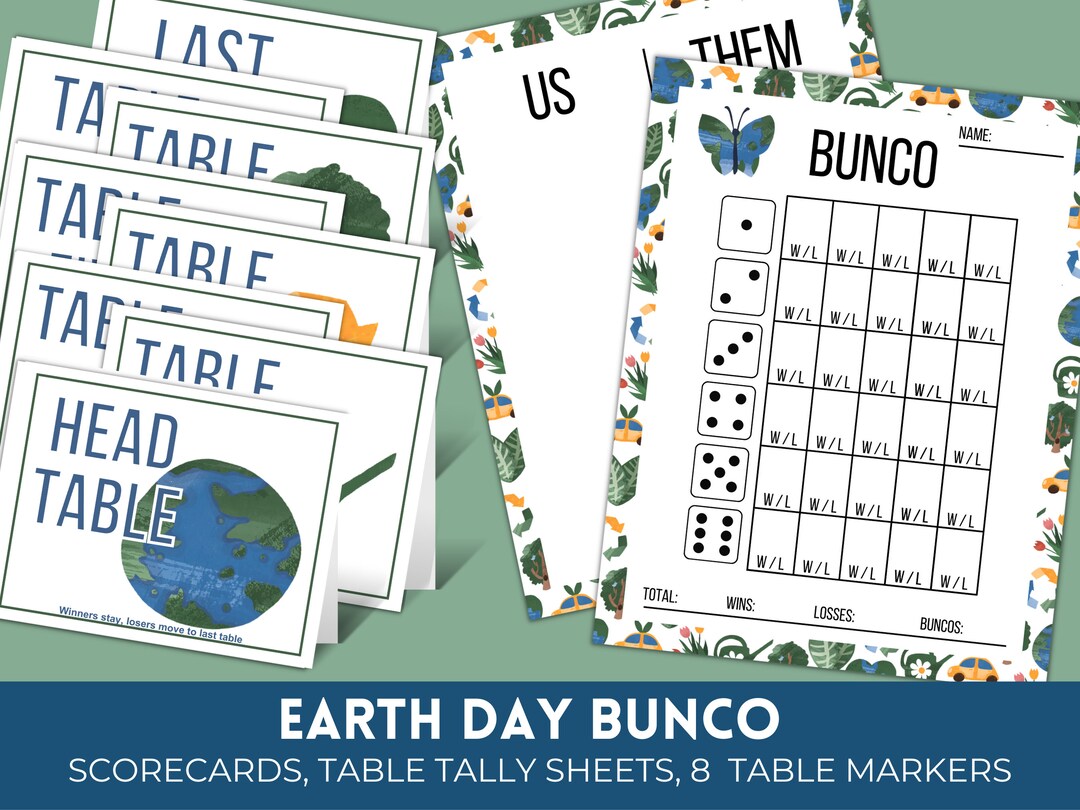 Printable Bunco Score Sheets | Earth Day Bunco Cards | April Bunco Set ...