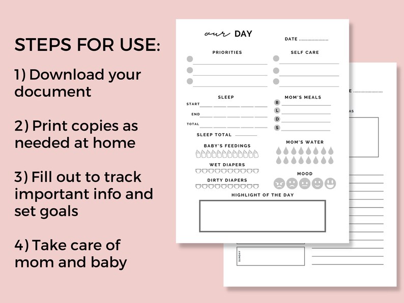 Postpartum Daily Planner Printable | Newborn Tracker for Baby and Mom ...