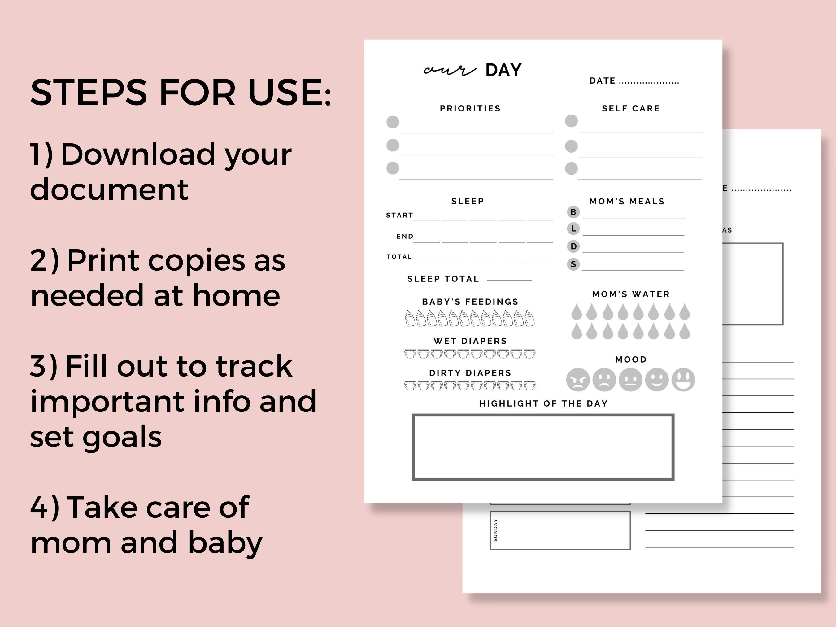Postpartum Daily Planner Printable | Newborn Tracker for Baby and Mom ...