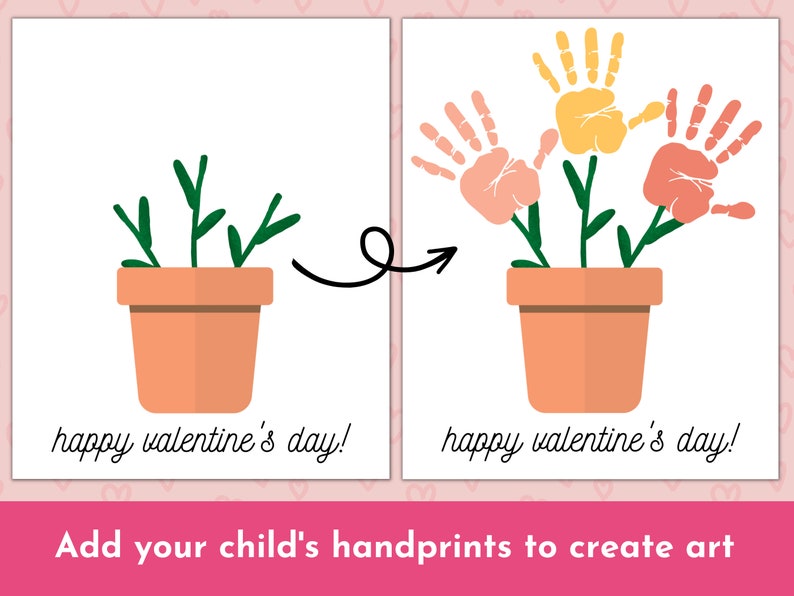 Valentine's Day Printable Handprint Flower Pot Craft for Multiple Kids ...