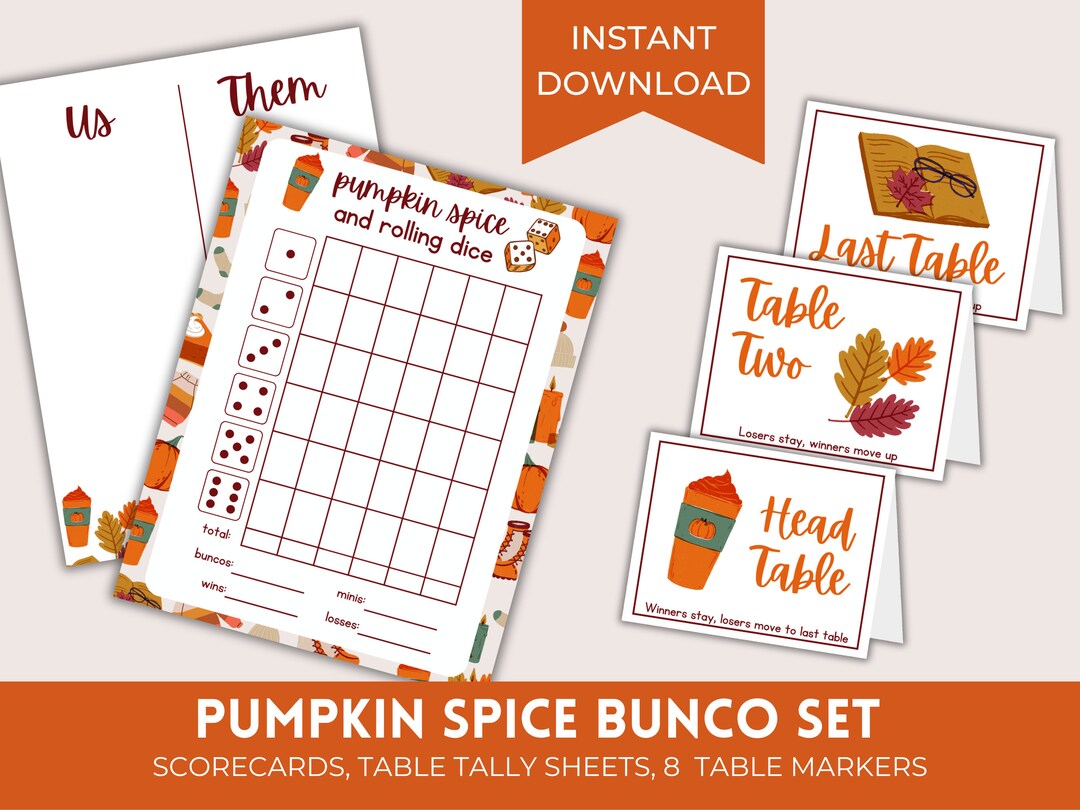 Printable Pumpkin Spice Bunco Score Sheets | Fall September October ...