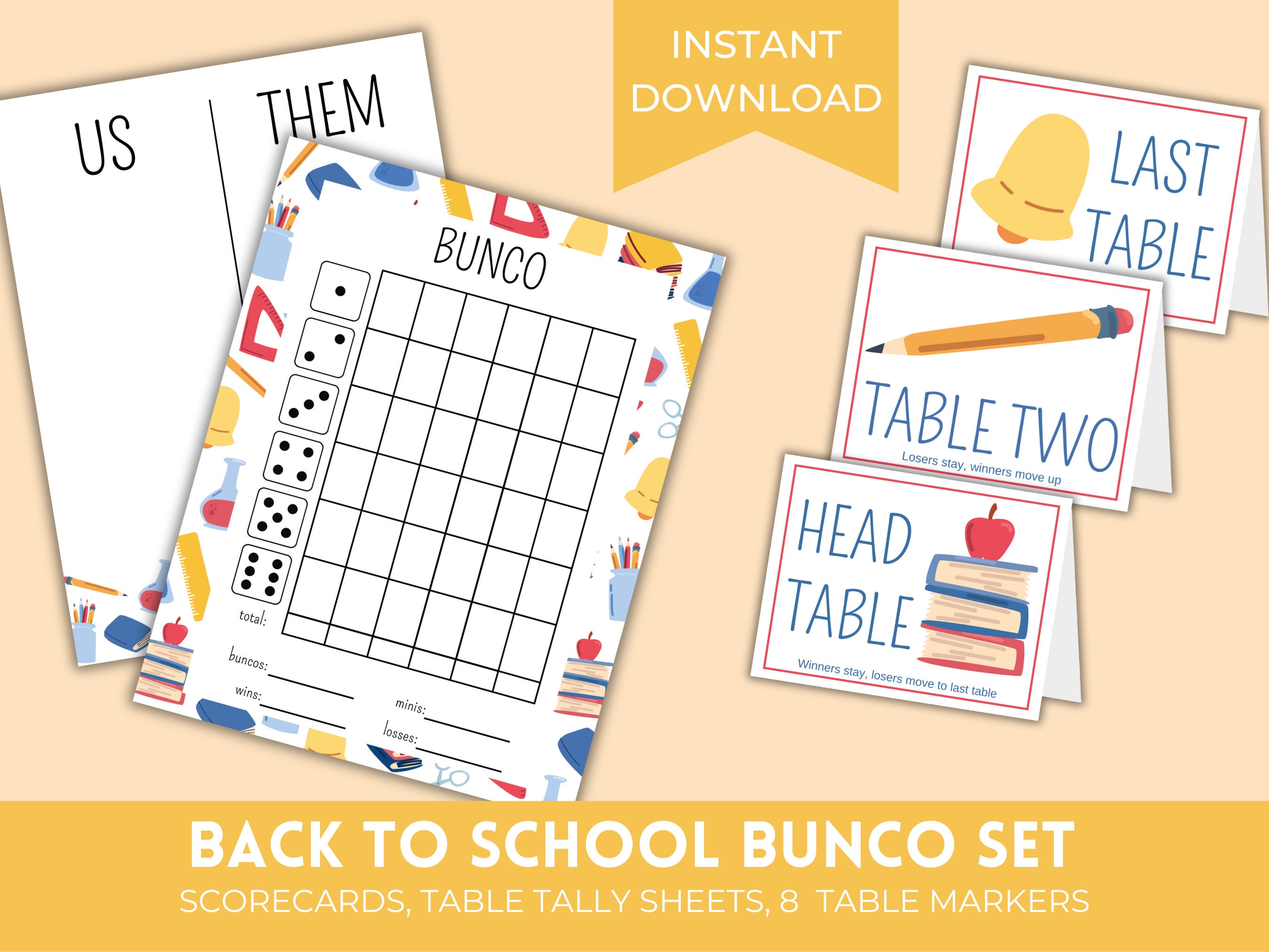 Printable Back to School Bunco Score Sheets | August September Bunco ...