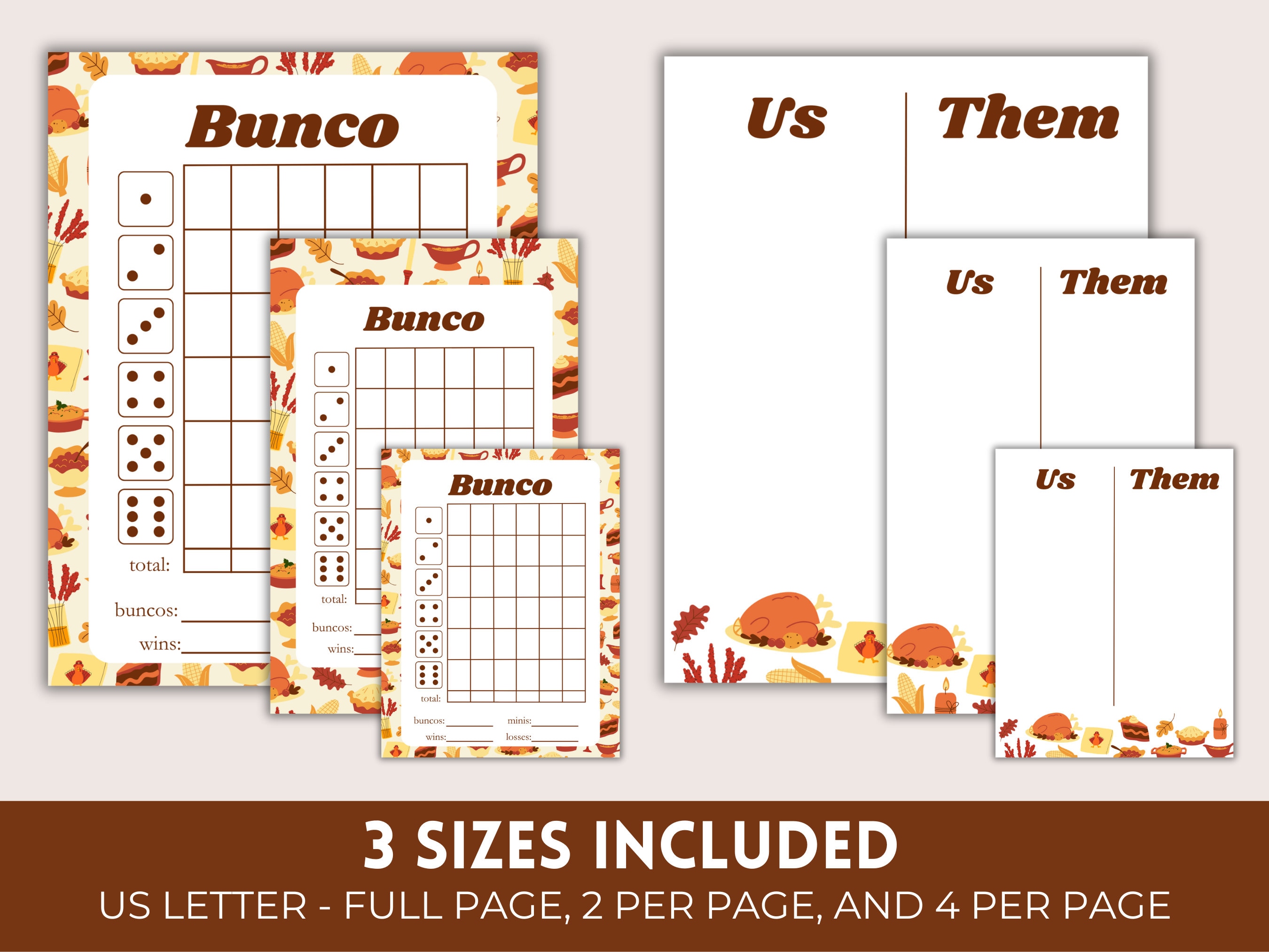 Printable Thanksgiving Bunco Score Sheets | November Bunco Set for ...