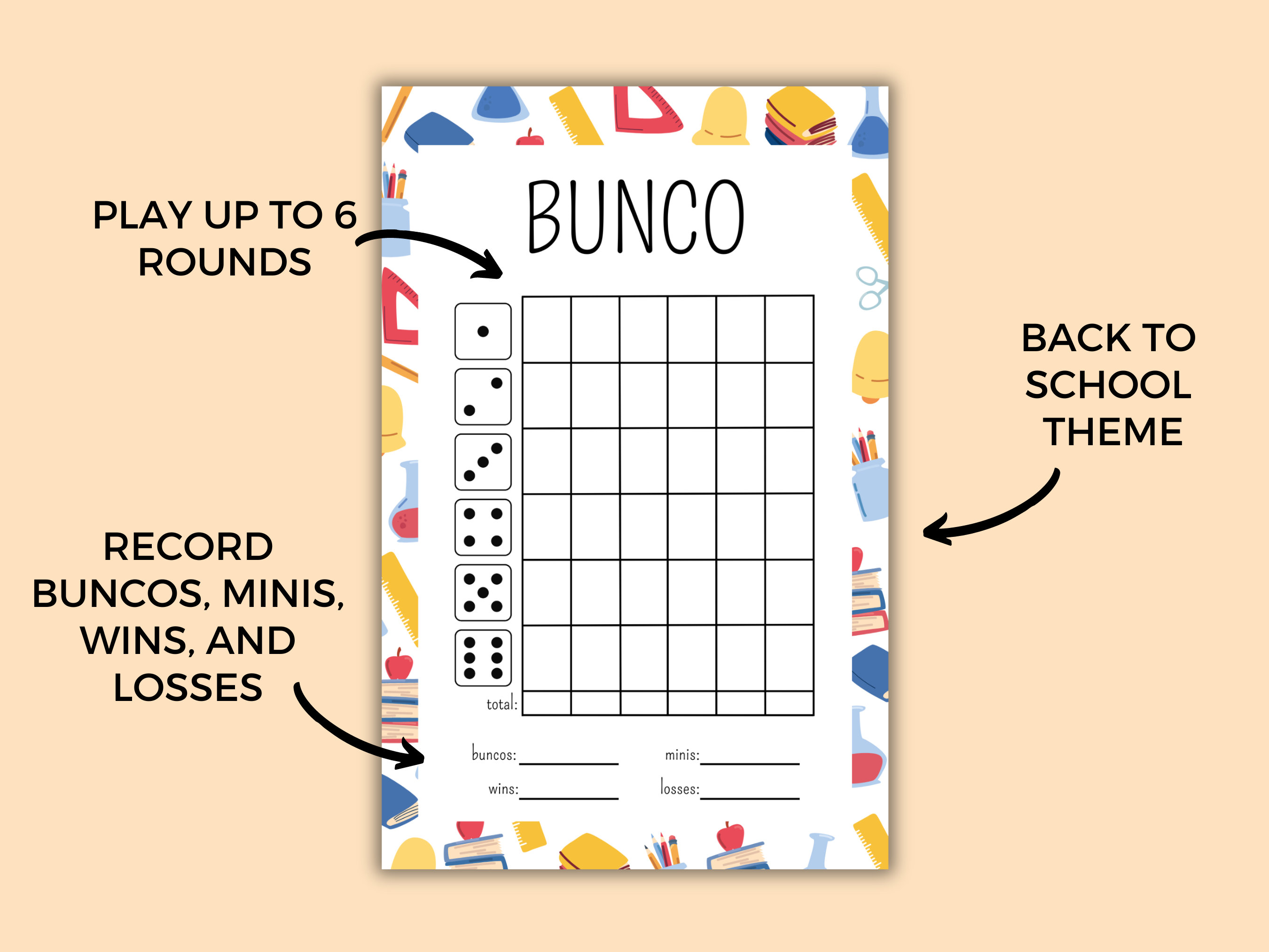 Printable Back to School Bunco Score Sheets | August September Bunco ...