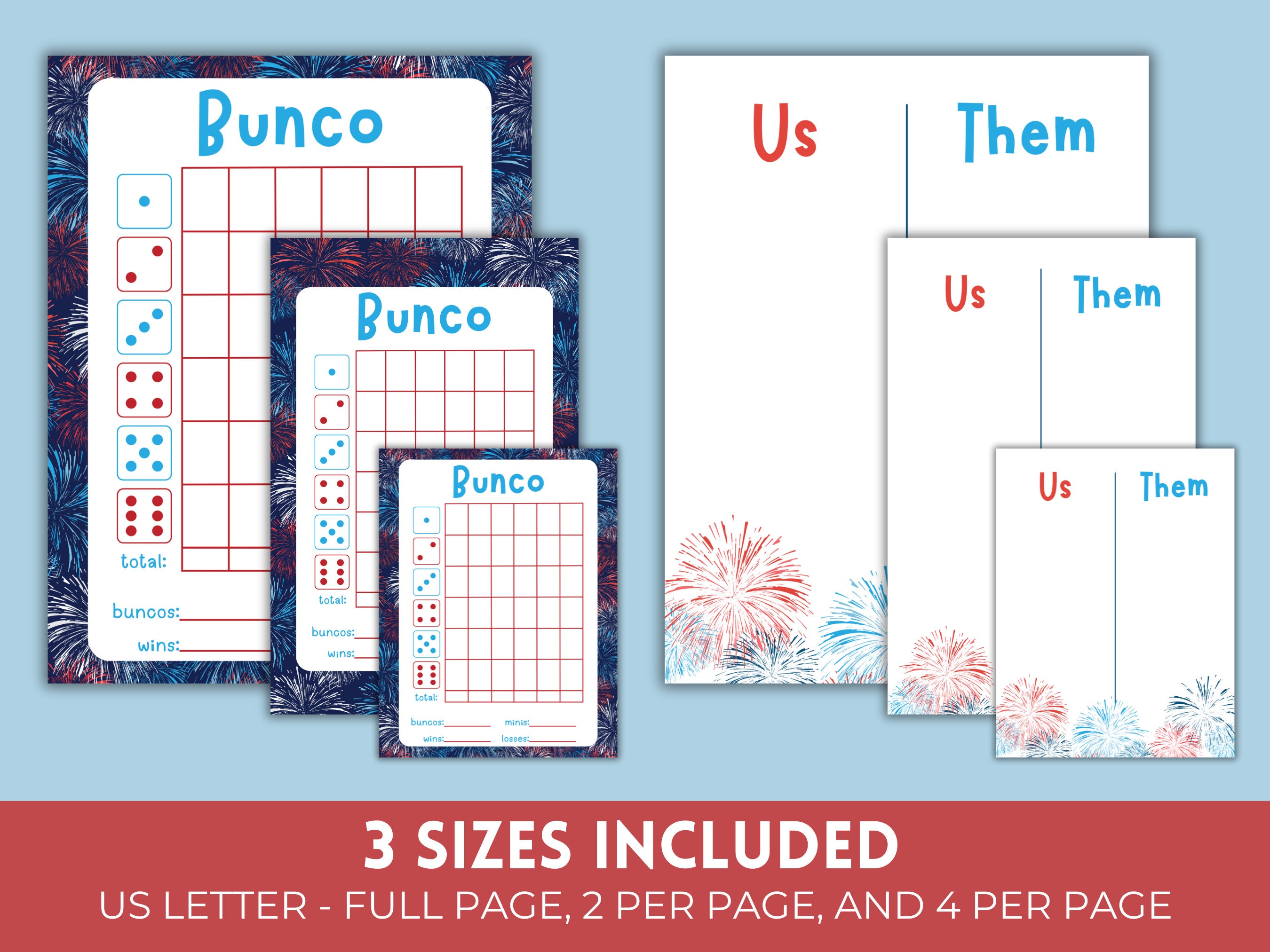 Printable Fireworks Fourth of July Bunco Score Sheets | America Bunco ...