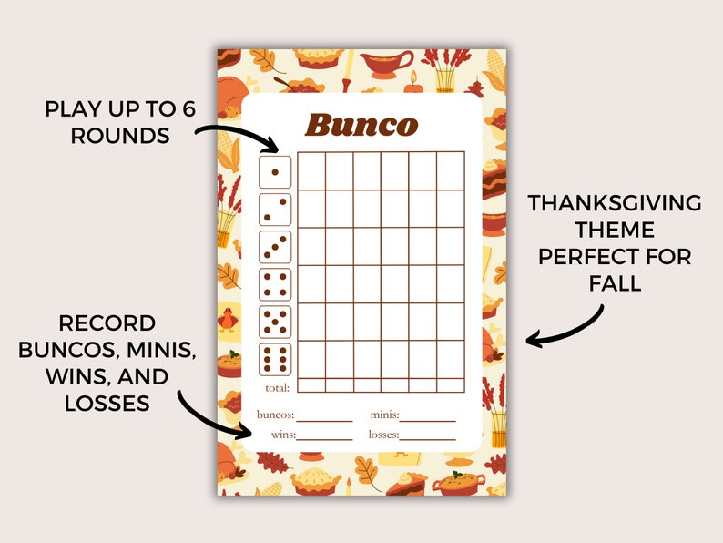 Printable Thanksgiving Bunco Score Sheets November Bunco Set for ...
