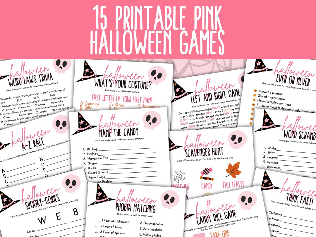 Printable Pink Halloween 15 Games Bundle | Digital Download Girly ...