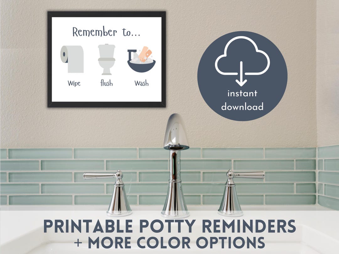 Kids Bathroom Reminder Printable | Wipe Flush Wash Poster for Potty ...