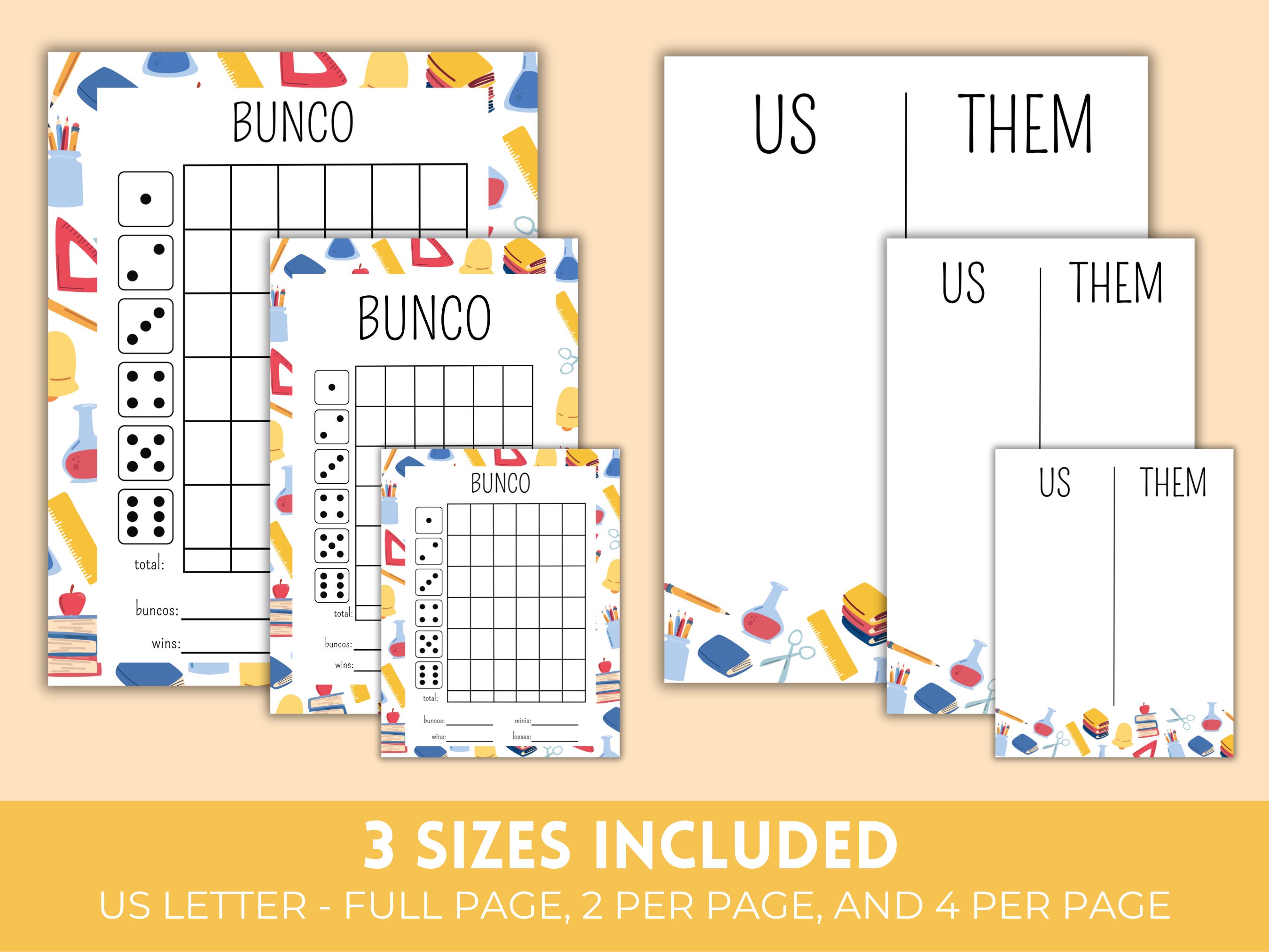 Printable Back to School Bunco Score Sheets | August September Bunco ...