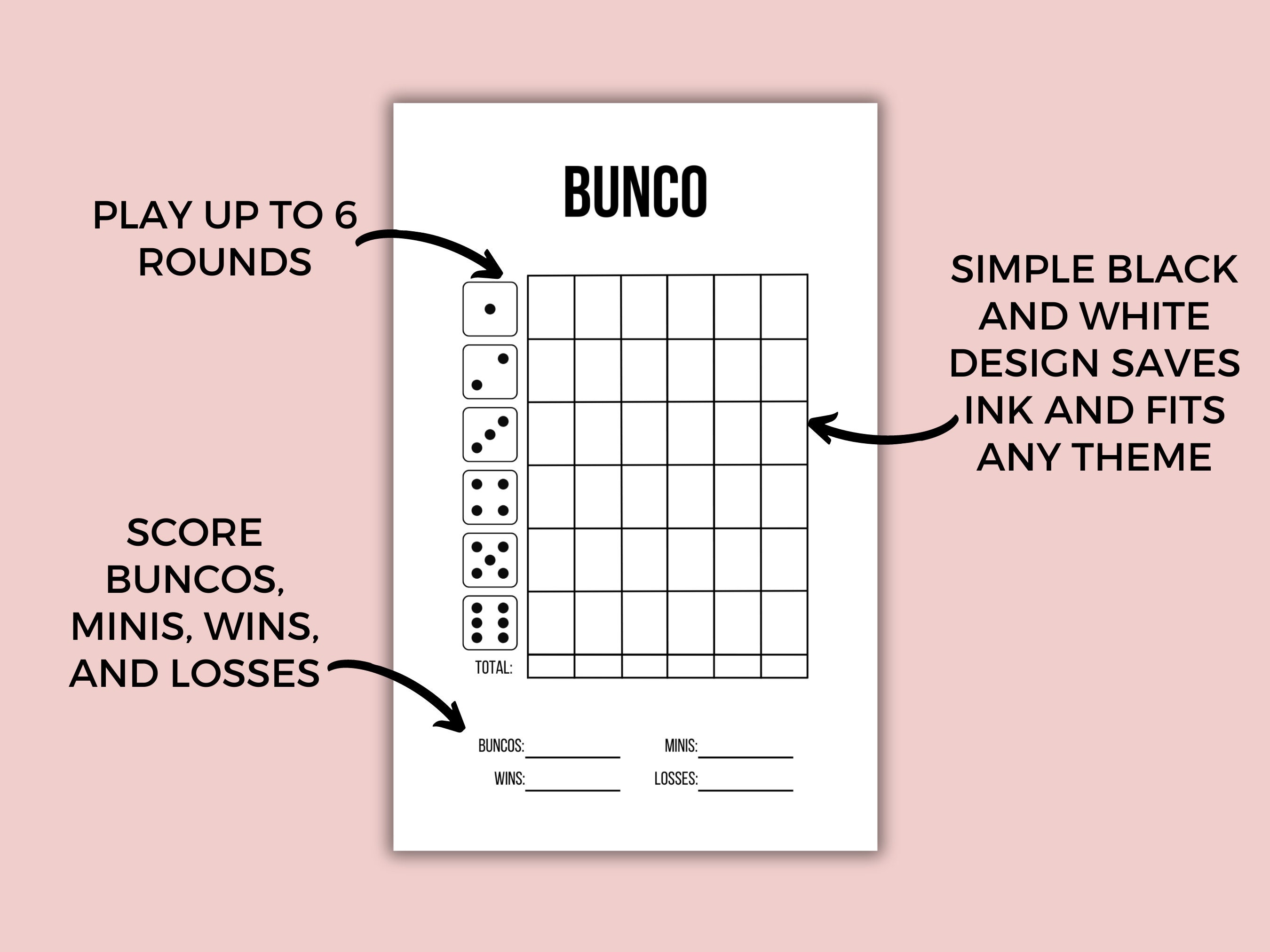 Minimalist Bunco Score Sheets Black and White Bunco Cards Plain Bunco ...