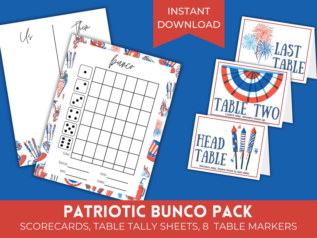 Printable Fourth of July Bunco Score Sheets | Patriotic America Bunco ...