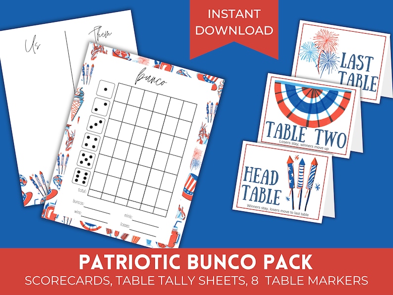 Printable Fourth of July Bunco Score Sheets | Patriotic America Bunco ...