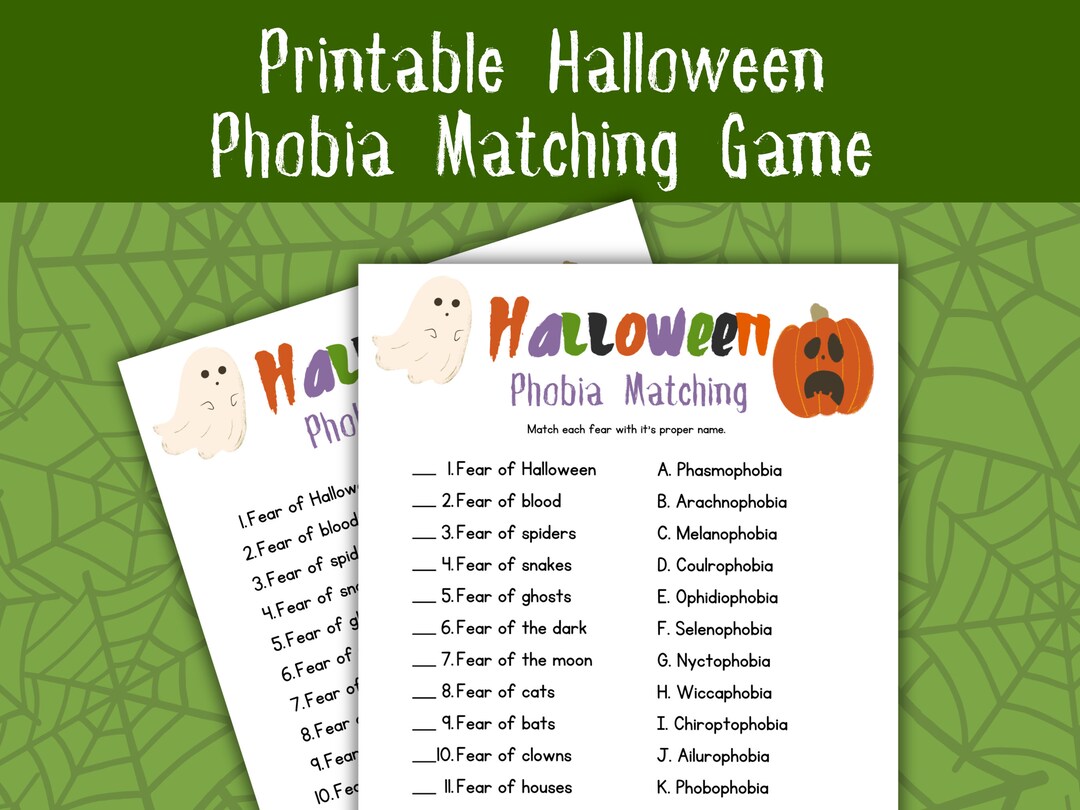 Printable Halloween Phobia Matching Game | Digital Download Halloween ...