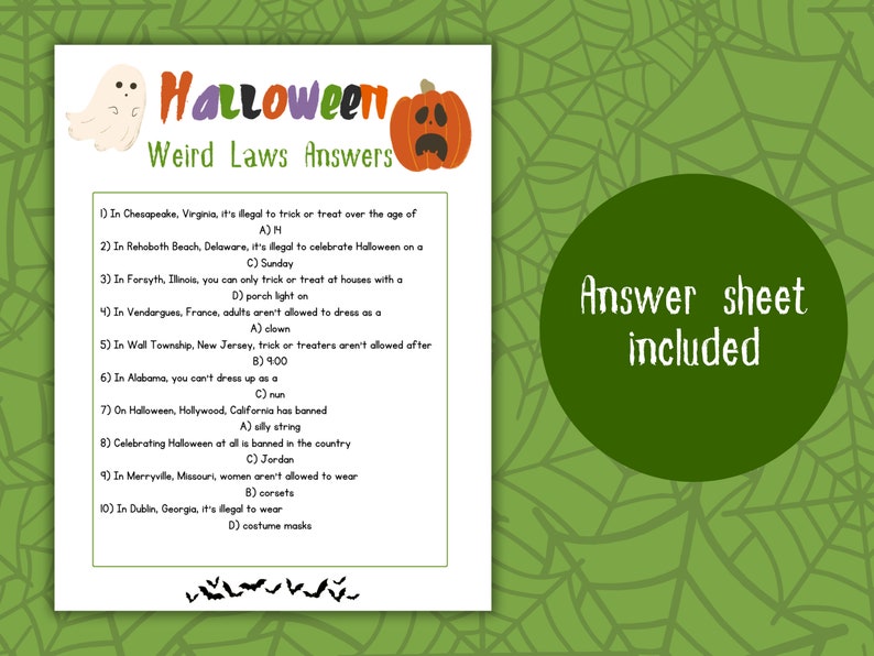 Printable Halloween Weird Laws Trivia Game | Digital Download Halloween ...