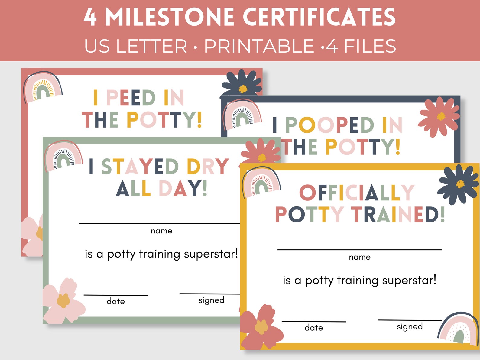 Rainbow Potty Training Printable Pack Potty Training Chart for Girls ...