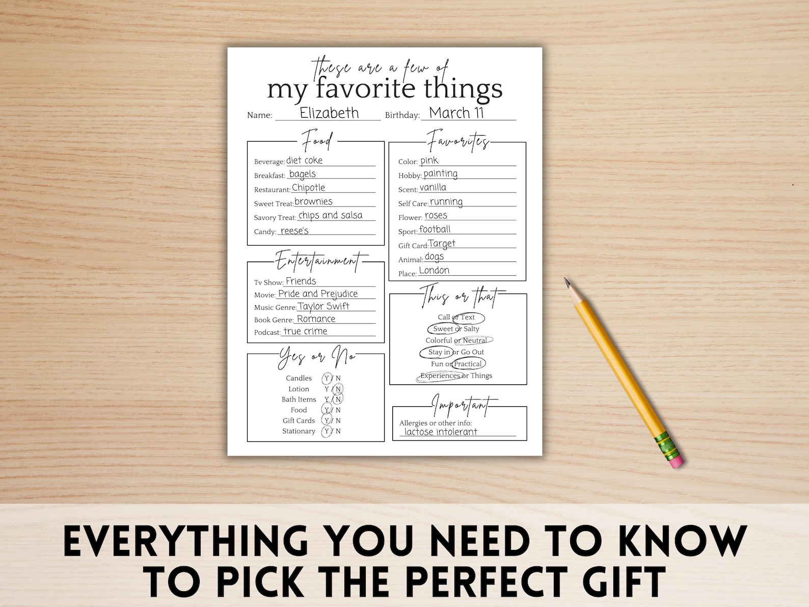 Printable These Are a Few of My Favorite Things Questionnaire | Teacher ...