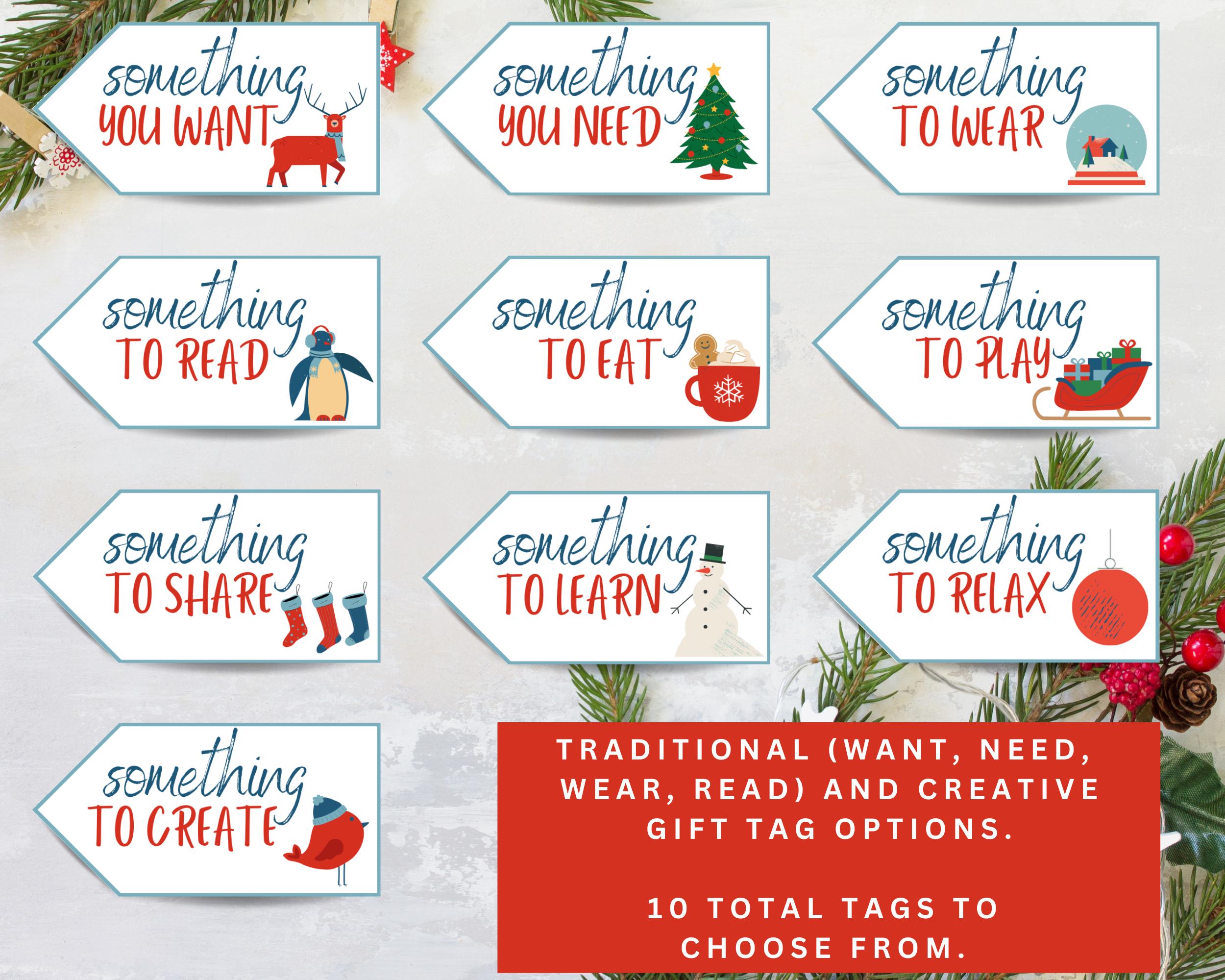 Printable Want Need Wear Read Gift Tags | Something You Want Christmas ...