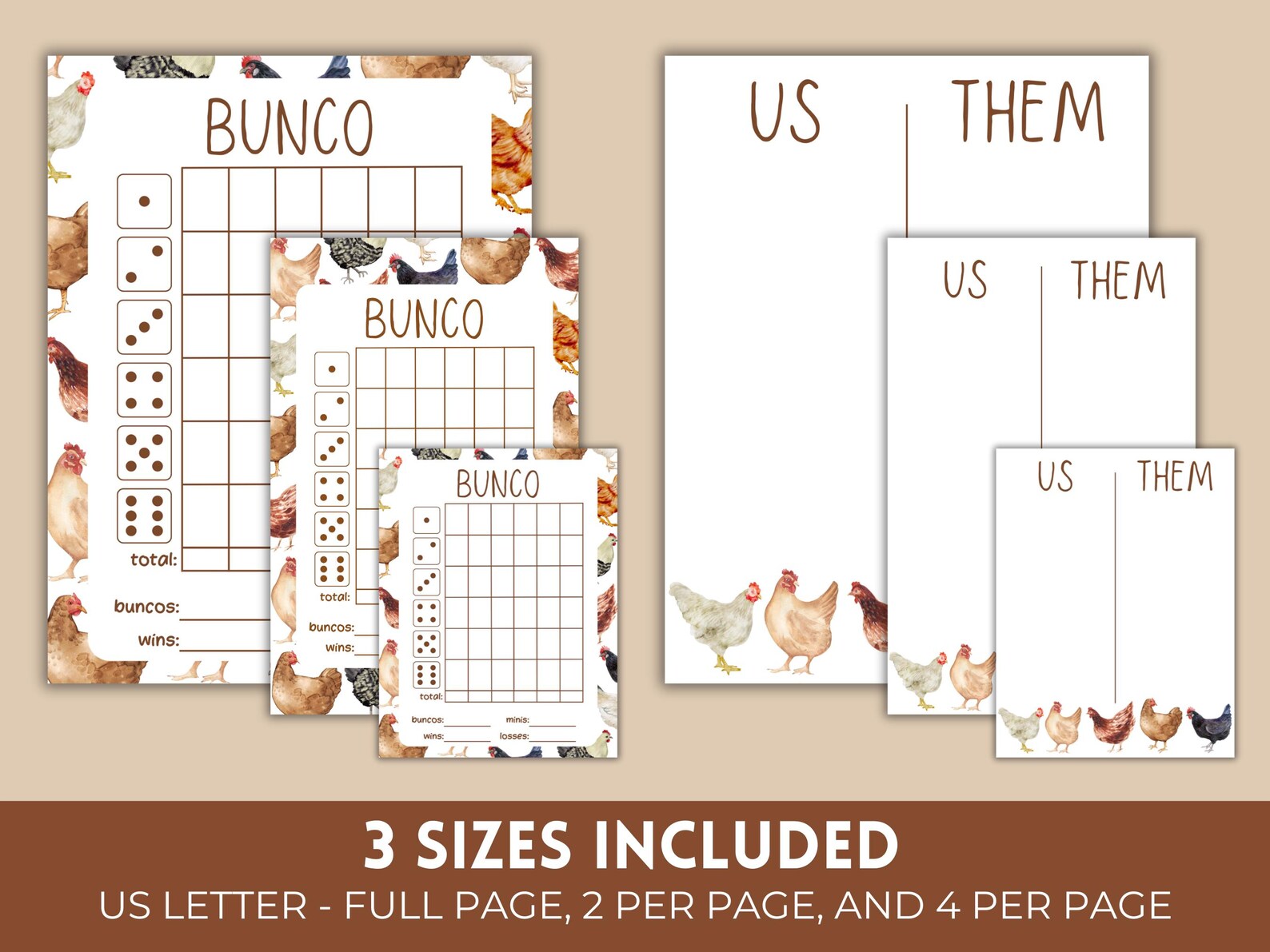 Printable Chicken Bunco Score Sheets | Summer Fall Farm Animals Bunco ...