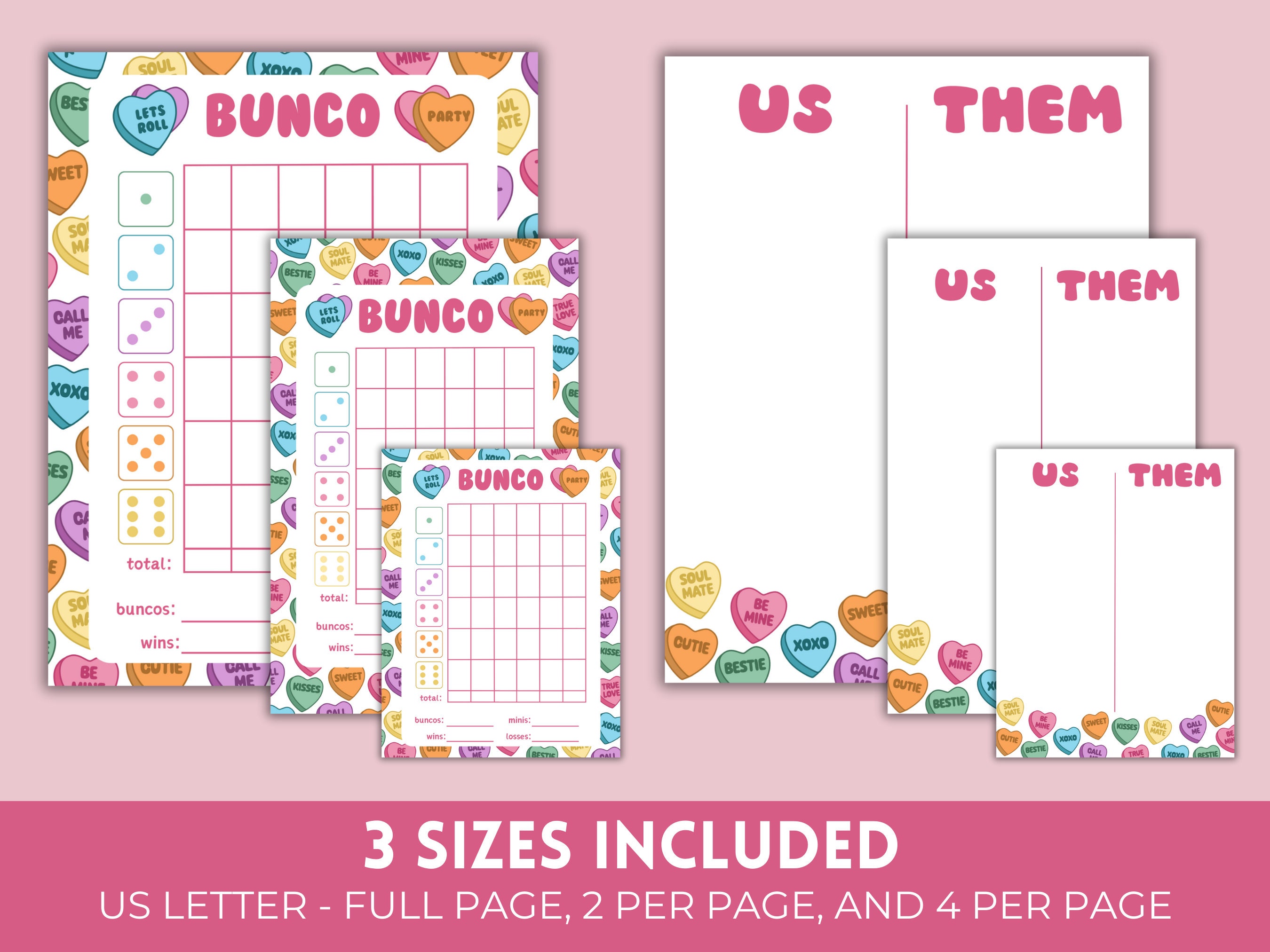 Printable Candy Heart Bunco Score Sheets | Valentine's Day February ...