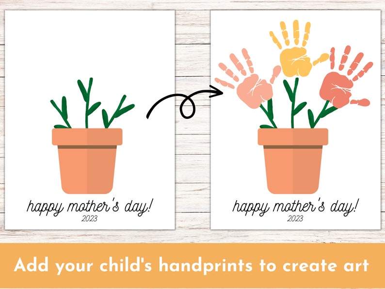 Mother's Day Printable Handprint Flower Pot Craft for - Etsy