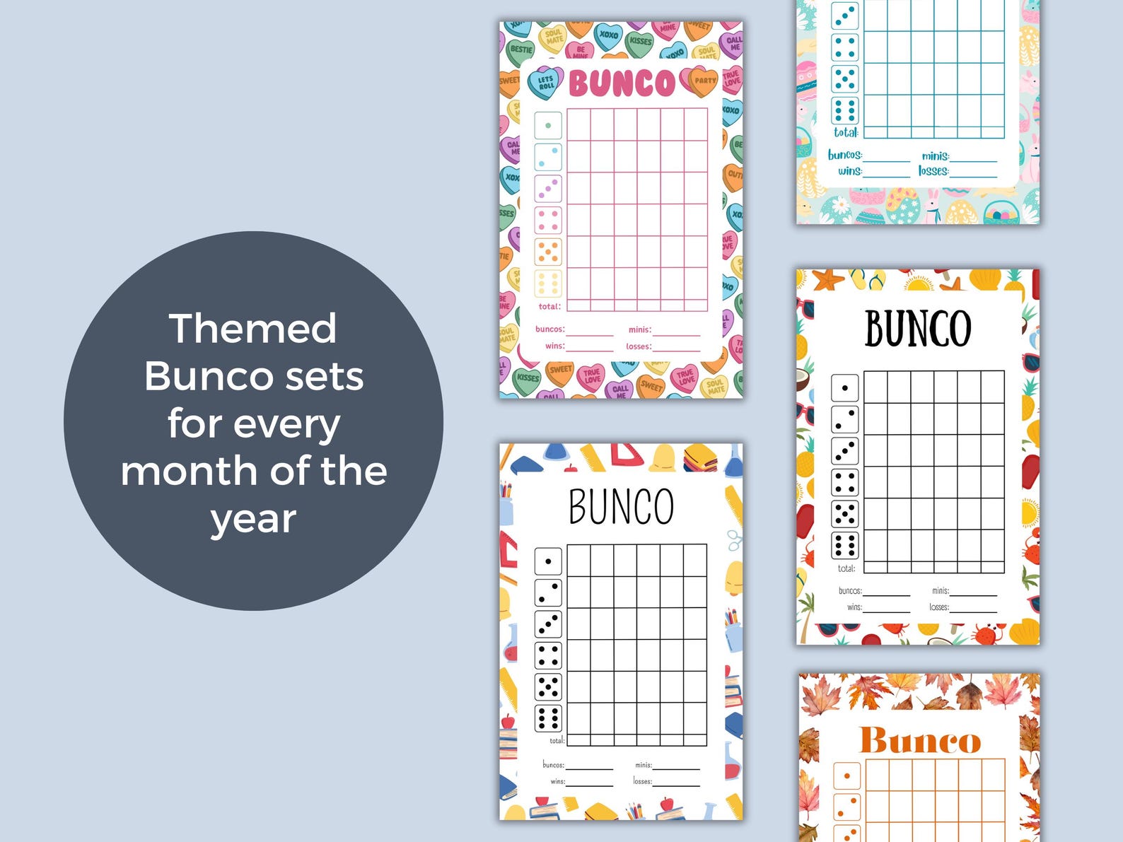 Year of Bunco | 14 Bunco Sets | Printable Seasonal Bunco Scorecards ...