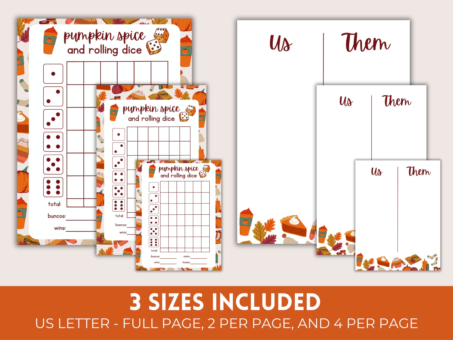 Printable Pumpkin Spice Bunco Score Sheets | Fall September October ...