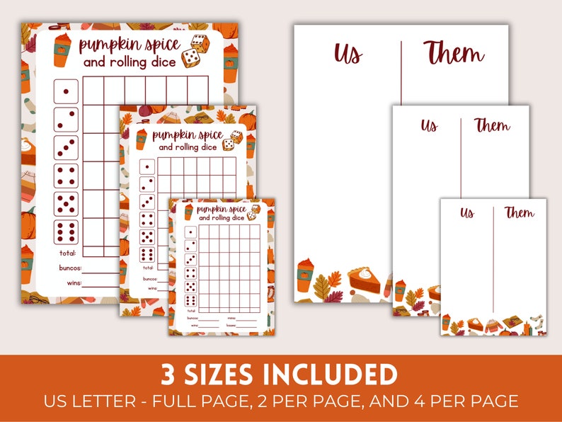 Printable Pumpkin Spice Bunco Score Sheets | Fall September October ...