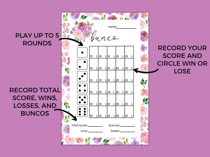 Printable Bunco Score Sheets Spring Floral Bunco Cards May - Etsy