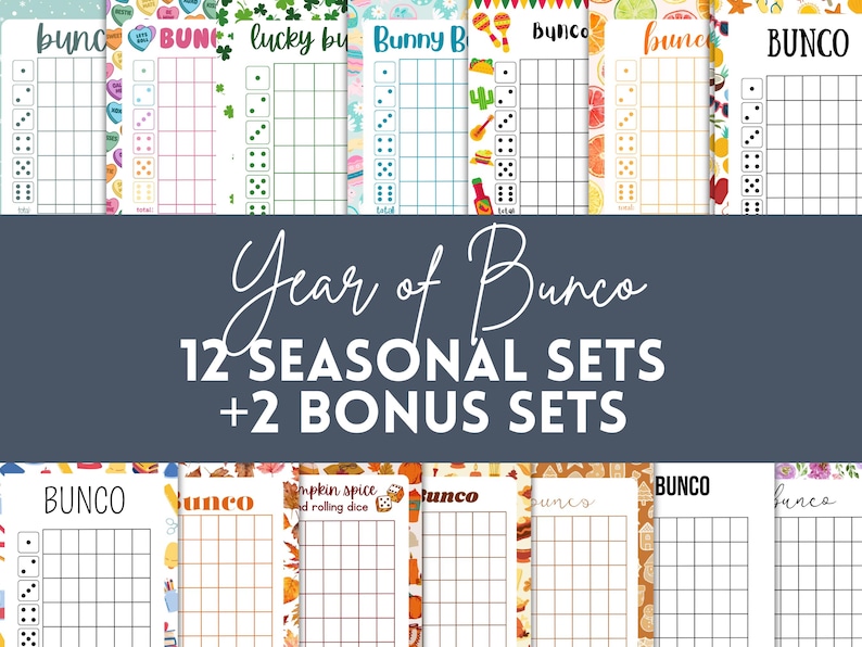 Year of Bunco | 14 Bunco Sets | Printable Seasonal Bunco Scorecards ...