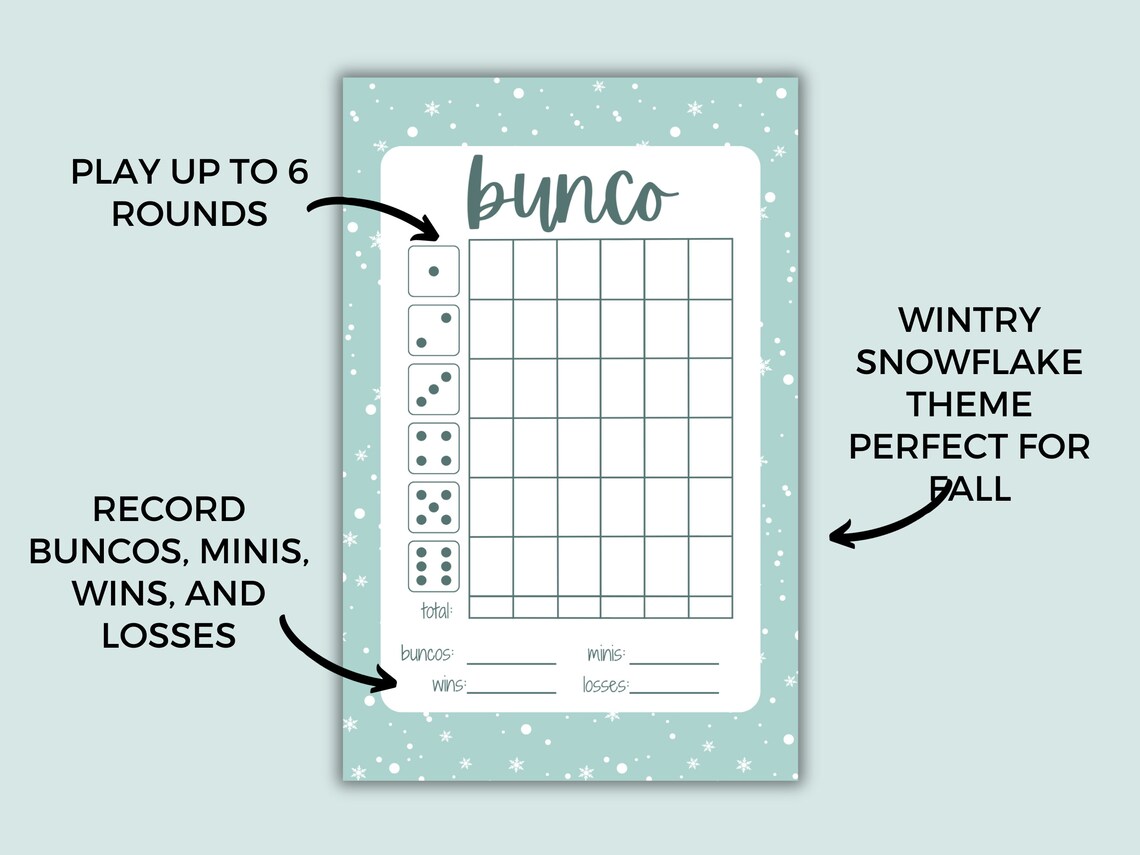 Printable Snowy Bunco Score Sheets | Winter December January Bunco Set ...